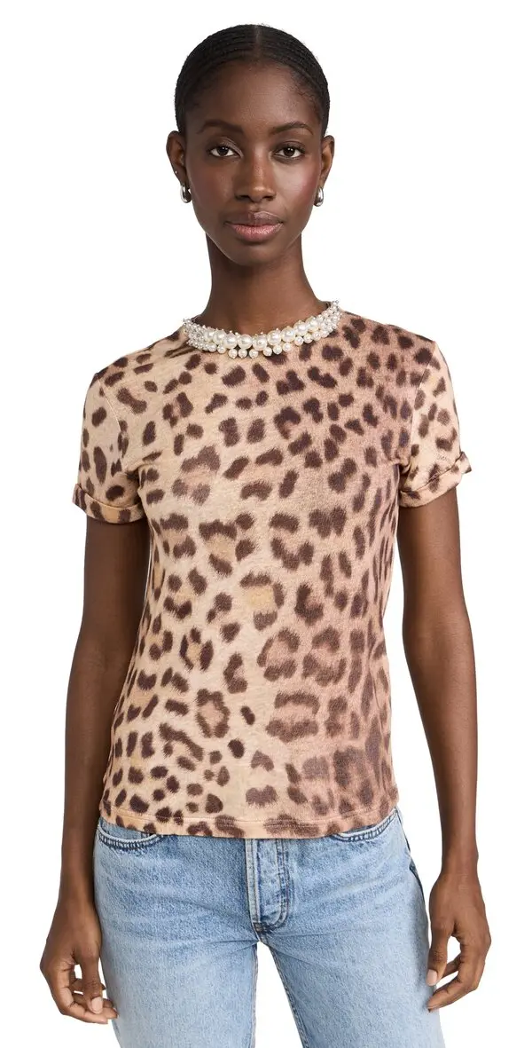 Zimmermann Crush Shrunken Linen Tee In Dark Leopard - 30% Off